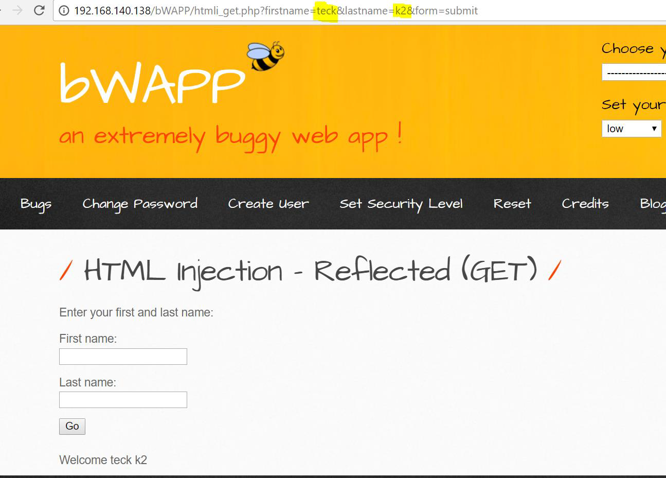 HTML Injection-Reflected (GET) · Teck_k2